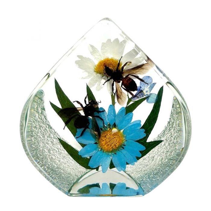 Real Honey Bees with Flowers in Teardrop-shaped Acrylic Paperweight For ...